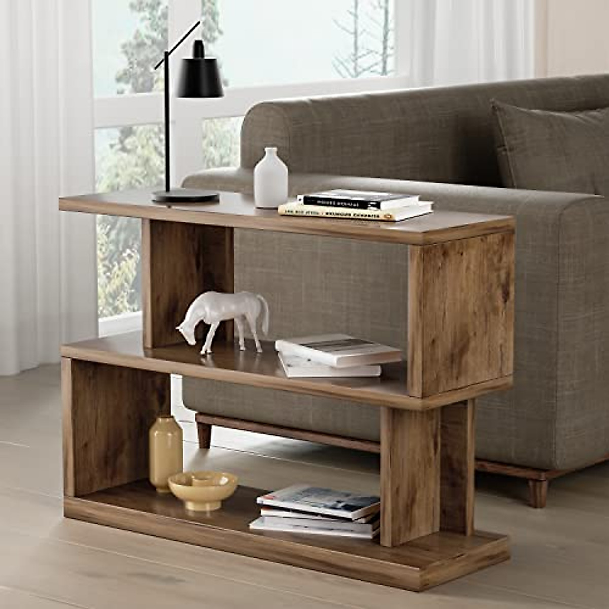 Tmtourh 35.4" Console Table Sofa Side Table, 3 Tier TV Stand Console Table Sturdy End Table Coffee Table Entryway Table Accent Table for Living Room, Bedroom, Hallway -Rustic Brown