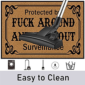 BinHang Indoor Floor Mats for Home Entrance, Funny Doormats for Front Door Protected by Fuck Around and Find Out Surveillance Rubber Backing Protect The Floor 30X18 Inch