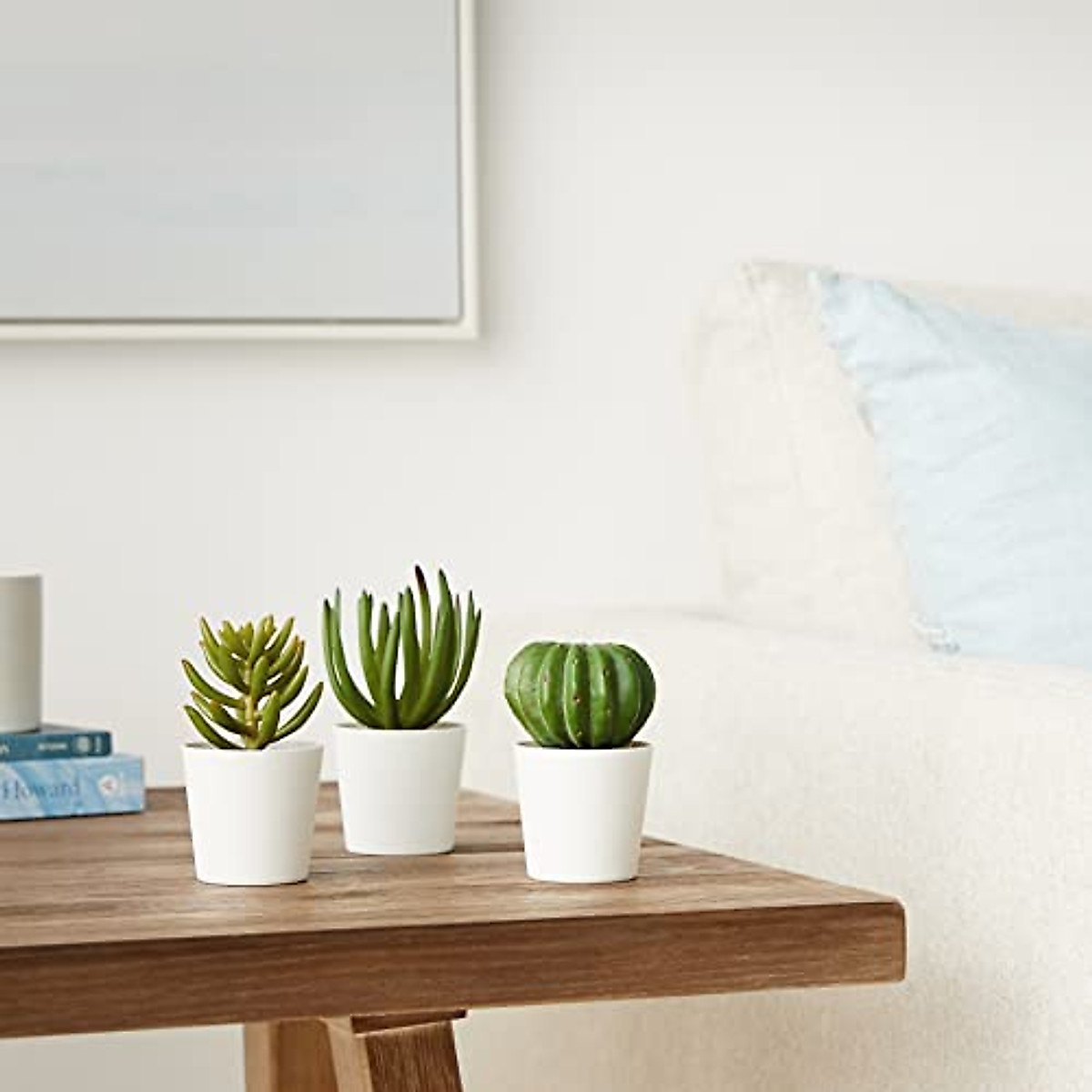 Amazon Basics Artificial Mini Succulent Fake Indoor Plants with Plastic Planter Pots, 3 Pack