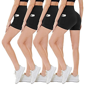 CAMPSNAIL 4 Pack Biker Shorts Women – 5"/8" High Waist Tummy Control Workout Gym Yoga Running Compression Shorts with Pockets