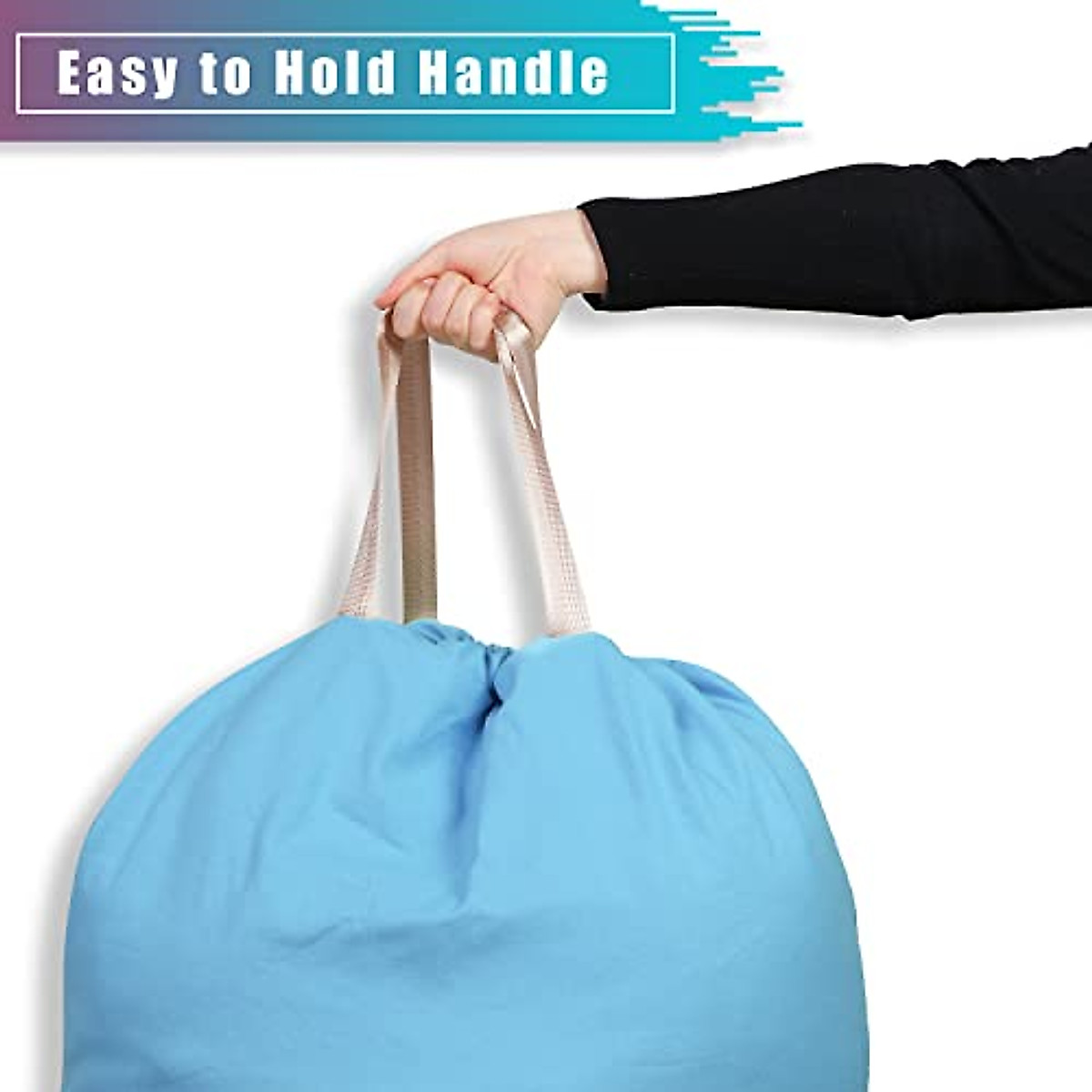 LOLOMLO Extra Large Canvas Laundry Bags with Handles & Drawstring Closure, Heavy Duty Tears Resistant Clothes Storage Travel Bags, Machine Washable Multi Use Laundry Bag liner for Laundry Hamper - 25.5" x 34" - Sky Blue