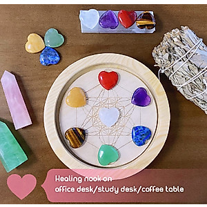 7 PCS Chakra Heart Crystals Pocket Natural Stones Polished Amethyst Palm Assorted Healing Crystal Love Shaped Gemstones 0.8" Set Reiki Energy Balancing Meditation Mother's Day Gift