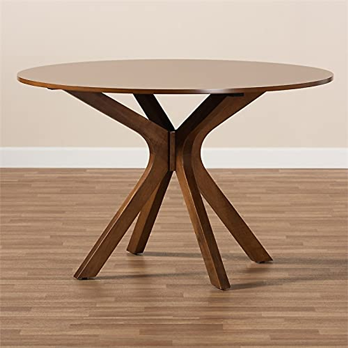 BOWERY HILL Walnut Finished 48-Inch-Wide Round Wood Dining Table