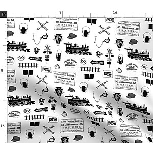 Spoonflower Fabric - Railroad Small Train Trains Black Steam Printed on Petal Signature Cotton Fabric Fat Quarter - Sewing Quilting Apparel Crafts Decor