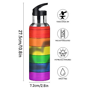 ALAZA Water Bottle Stainless Steel, Vacuum Insulated Water Bottle with Straw Rainbow Gay Peace Pride Heart Love On Wooden
