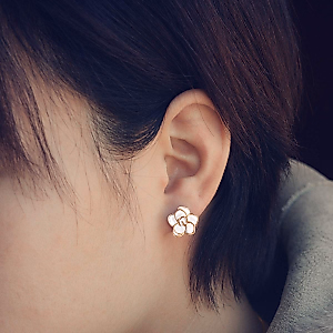 Flower Stud Earrings Hypoallergenic for Women - 18K Gold Plated Rose Earrings for Sensitive Ears, Nickel Free (Large White)