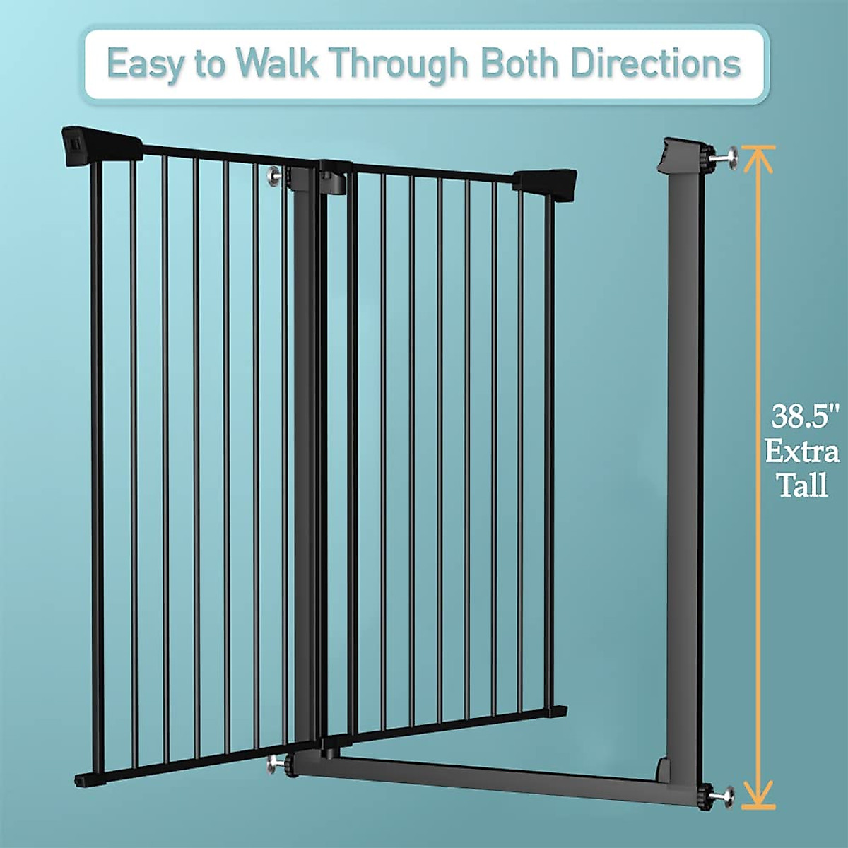 38.5" Extra Tall Narrow Pet Gate - Black 26.77"-29.53" Wide Walk Through Baby Gates with Door for The House Stairs Doorway - Child Puppy Dog Gates Fence Pressure Mounted Safety Gate