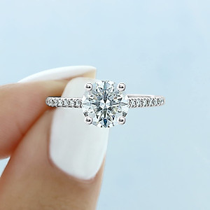 Engagement Ring 2.0 CT Moissanite Round Cut Pave Engagement Rings for Women for Women 10k White Yellow Rose Gold Size 8