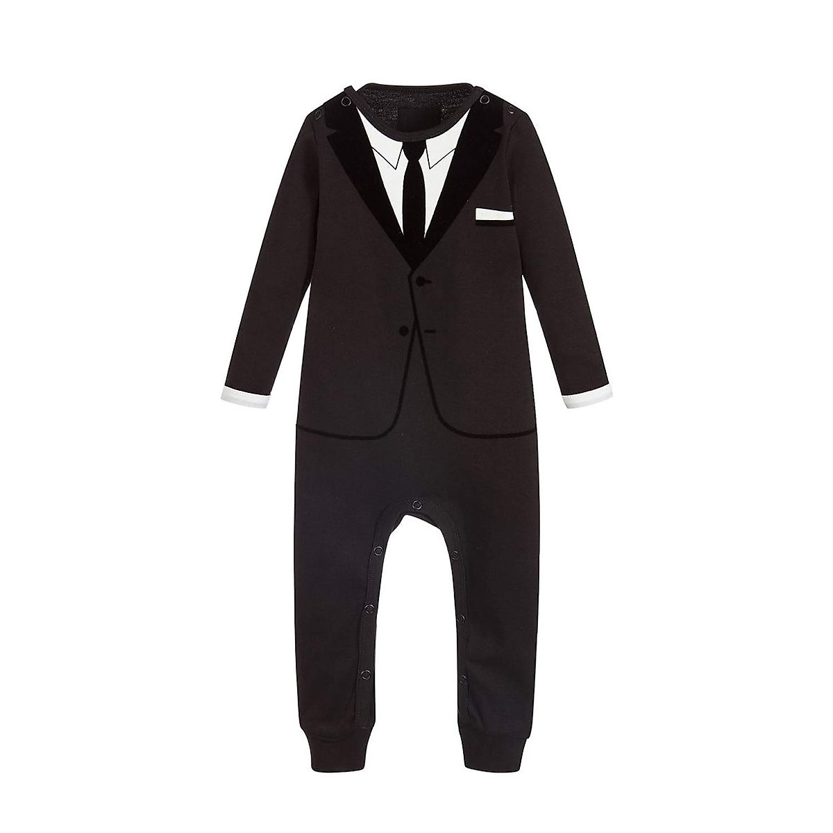 The Tiny Universe Baby Boy Onesie Dress Suit & Tie - Baby Romper, Formal Body Suit, Jumpsuit Gentleman Outfit - Original Swedish Design (All Black, 68 / 6M)