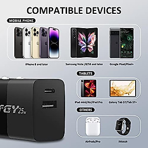 FGY USB C Wall Charger, 25W GaN II Fast Charger Dual Port Charging Block, Fast Charging for iPhone14/13/12/11/Pro Max/Pro/Plus, iPad Pro, iWatch, Samsung Galaxy S22 /S21 Series