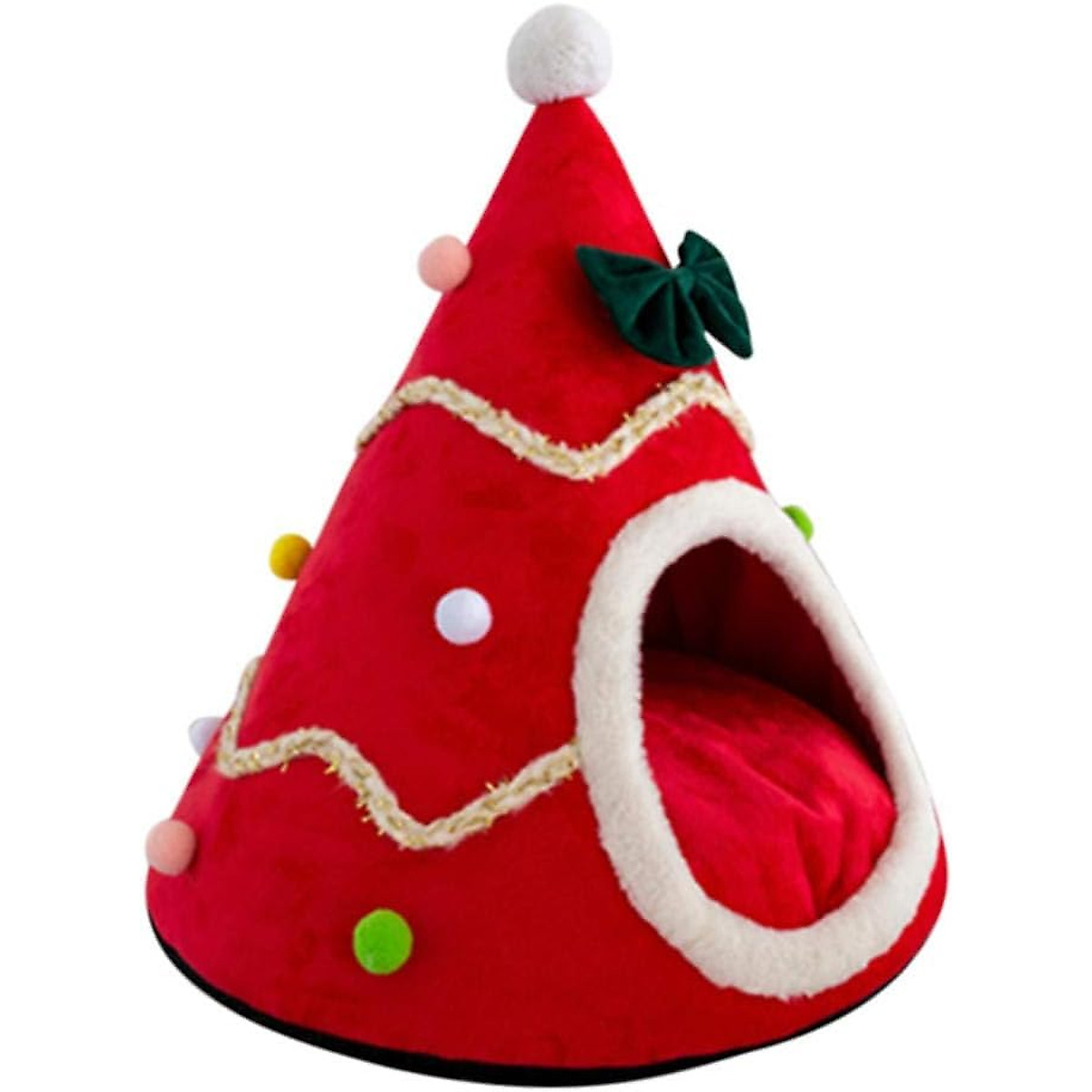 Bed Red Dog Cat Soft Warm Nest Bed Sleeping Bed Plush Cat Cushion Nest Christmas Tree Shape Cave House 1Pcs 38X45Cm