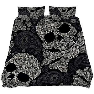 i-Gestore Duvet Cover - Skulls California King Comforter Cover Set Soft Bed Comforter Cover Sets with Zipper Closure Corner Ties (1 Duvet Cover with 2 Pillow Covers, No Comforter)