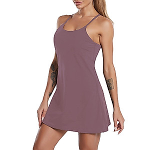 Women's Sleeveless Exercise Tennis Dress with Built-in Bra & Shorts Golf Workout Athletic Dresses Pockets