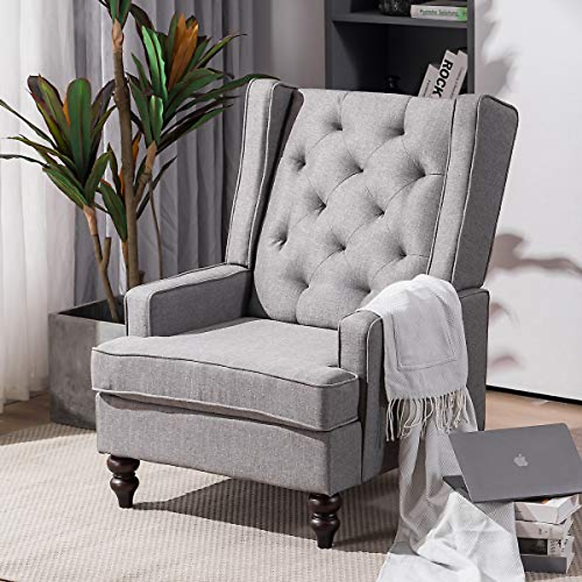YOLENY Mid Century Accent Chair with Two Sets of Legs,Linen Fabric Glider Rocker Chair with Padded Seat,Upholstered Single Sofa,Rocking Chair for Living Room, Bedroom,Gray