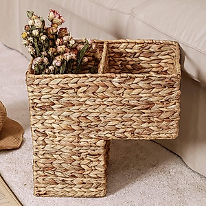 Synovana Stair Basket Water Hyacinth Storage Basket Handwoven Wicker Storage Basket Rattan Storage Organizer for Bedroom Living Room Laundry Room