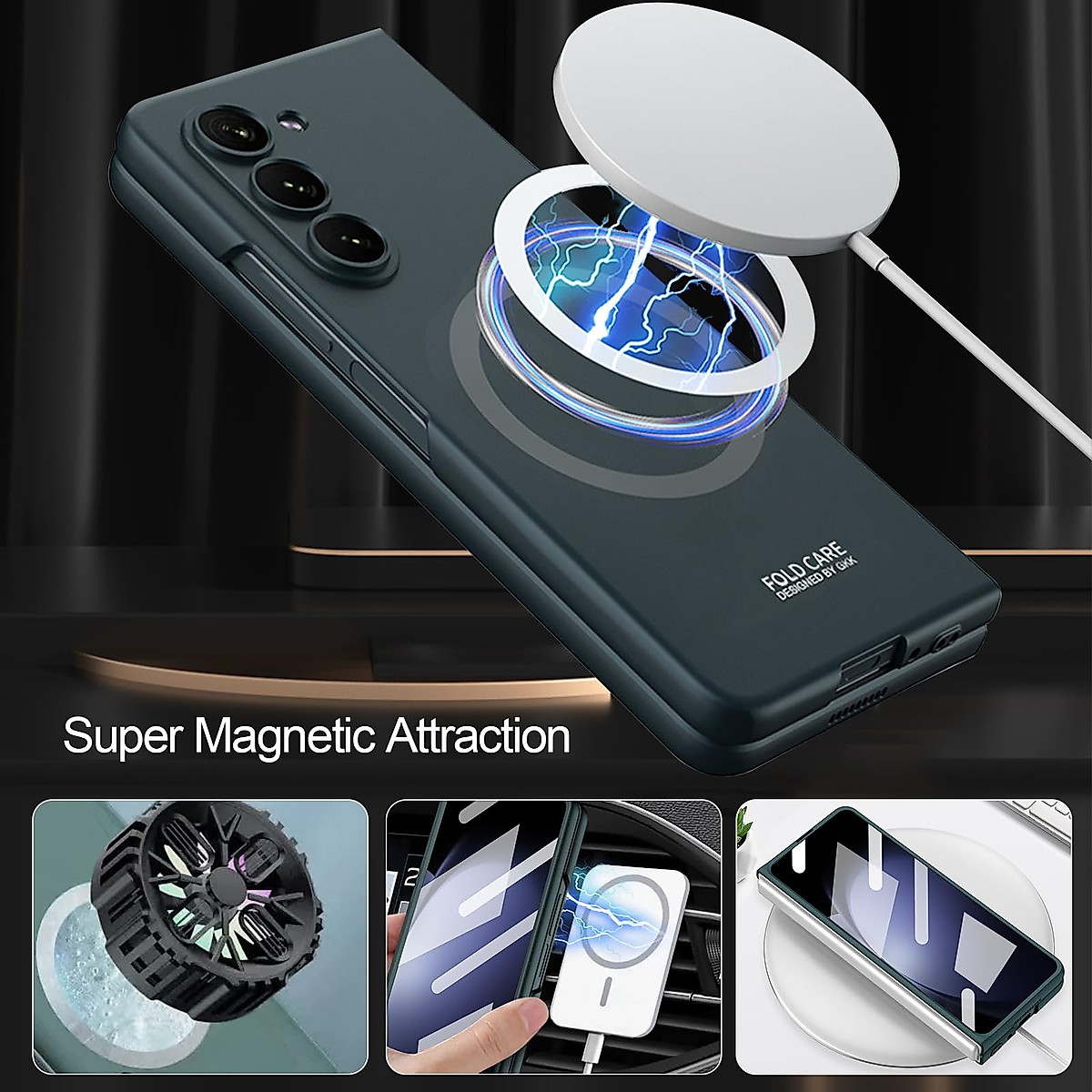 Magnetic Case for Samsung Z Fold 5, Compatible with Magsafe Z Fold 5 Case Built-in Screen Protector, Support Wireless Charger Anti-Scratch Shockproof Slim Case for Samsung Galaxy Z Fold 5 2023 (Black)