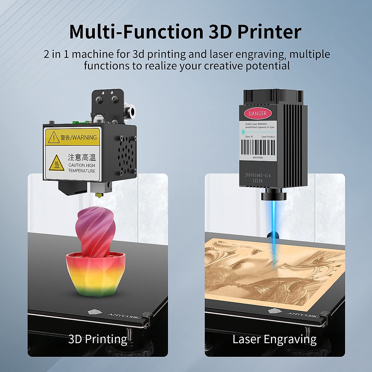 ANYCUBIC Mega Pro 3D Printer, 4th Gen 3D Printing & Laser Engraving 2 in 1 Filament FDM 3D Printer with Smart Auxiliary Leveling, Printing Size 8.27'' x 8.27'' x 8.07'' & Engraving Size 8.67'' x 5.5''