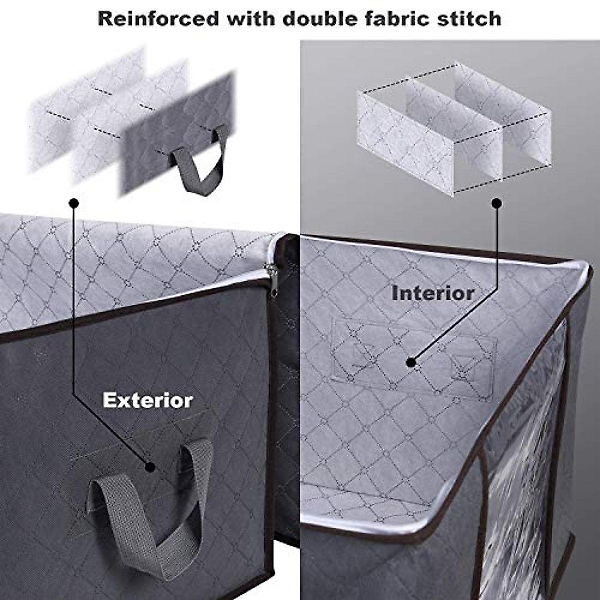 3 Pack, 90L Large Capacity Clothes Storage Bag Organizer with Reinforced Handle Thick Fabric for Comforters, Blankets, Bedding, Foldable with Sturdy Zipper, Clear Window,