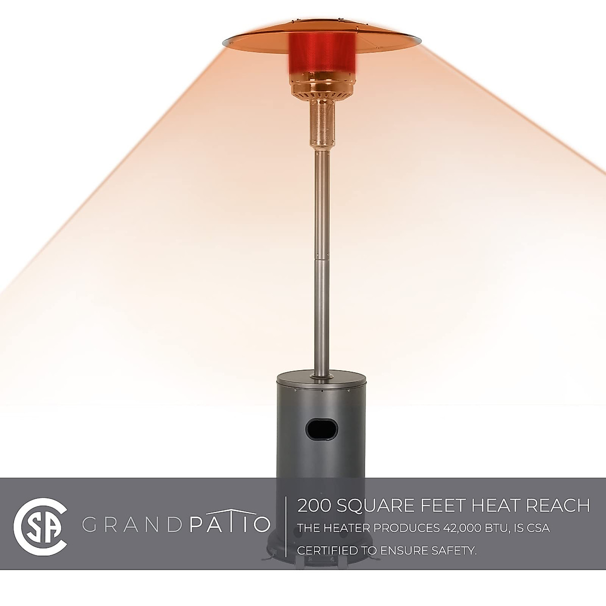 GRAND PATIO Outdoor Propane Heater with Wheels, 48,000 BTU Freestanding Mushroom 7' Powdercoated Steel LP Patio Heater with protective cover, Graphite