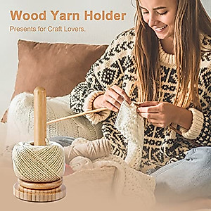 Joyeee Wooden Yarn Spool Holder, Classic Thread Spool Storage Rack Spinning Ball Winder, Yarn Dispenser with Twirling Mechanism for Bobbin Sewing Crocheting Knitting Embroidery-Prevent Yarn Tangling#4