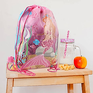 Konsait Mermaid Party Bags Kids Mermaid Birthday Party Supplies Favors Gift Bags 10 Pack, Kids Party Candy Drawstring Bags Pouch, Goodie Bags for Children Girls Toddlers