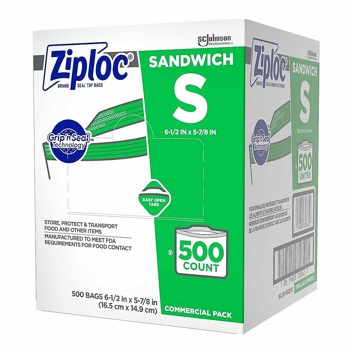 Ziploc 682255 Resealable Sandwich Bags, 1.2mil, 6 1/2 x 6, Clear, Box of 500