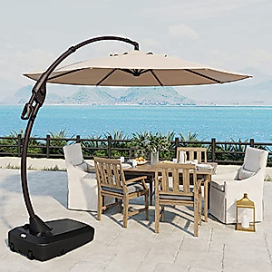Grand patio Deluxe NAPOLI 11 FT Patio Umbrella, Curvy Aluminum Cantilever Umbrella with Base, Round Large Offset Umbrellas for Garden Deck Pool, 3-Year Warranty for Canopy (Champagne, 11 FT)