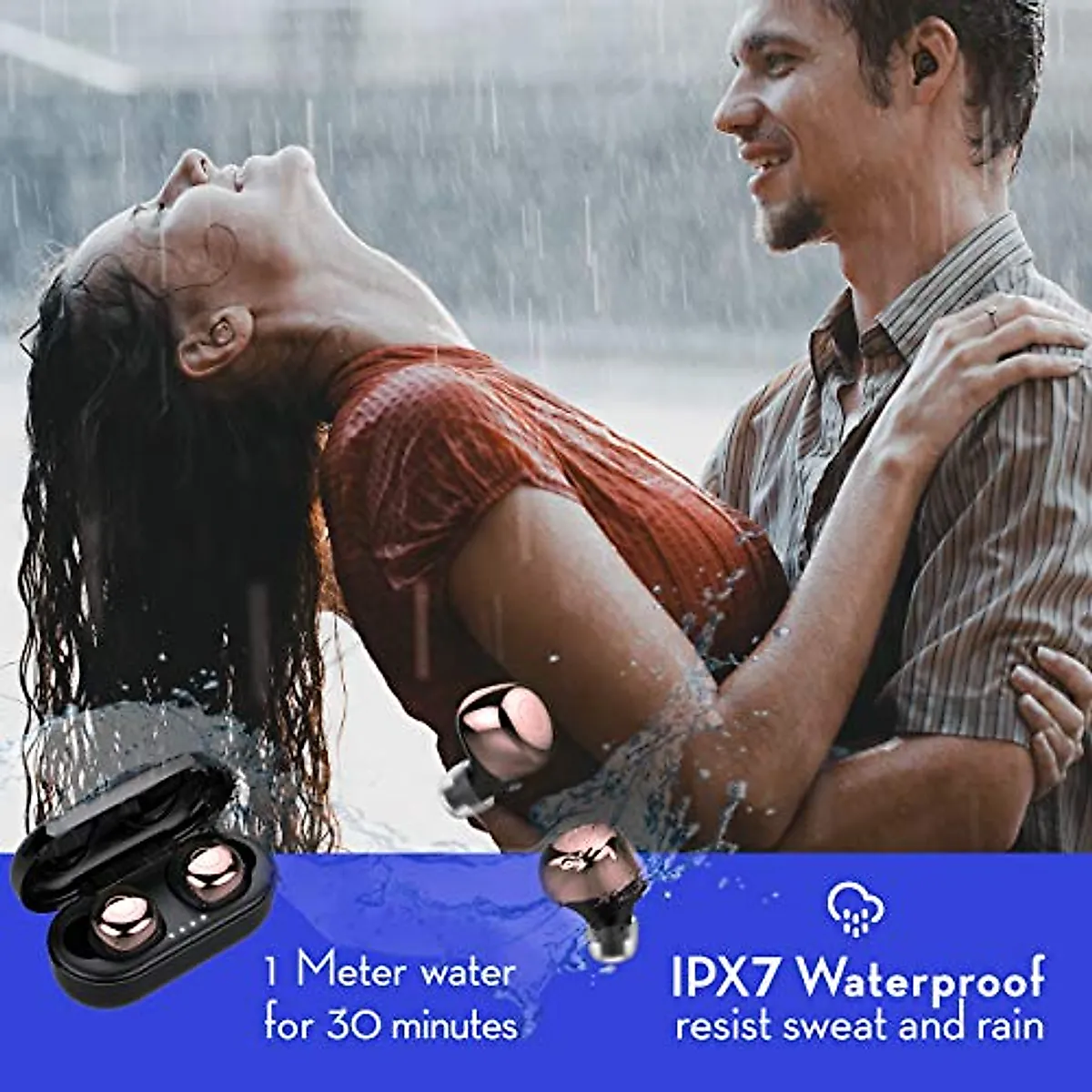 KNZ True Wireless Earbuds Bluetooth 5.0, IPX7 Waterproof, Touch Control, HD Sound, Magnetic Charging case, Built-in Microphone, Stereo Talk, 60-Foot Wireless Range (Rose Gold)