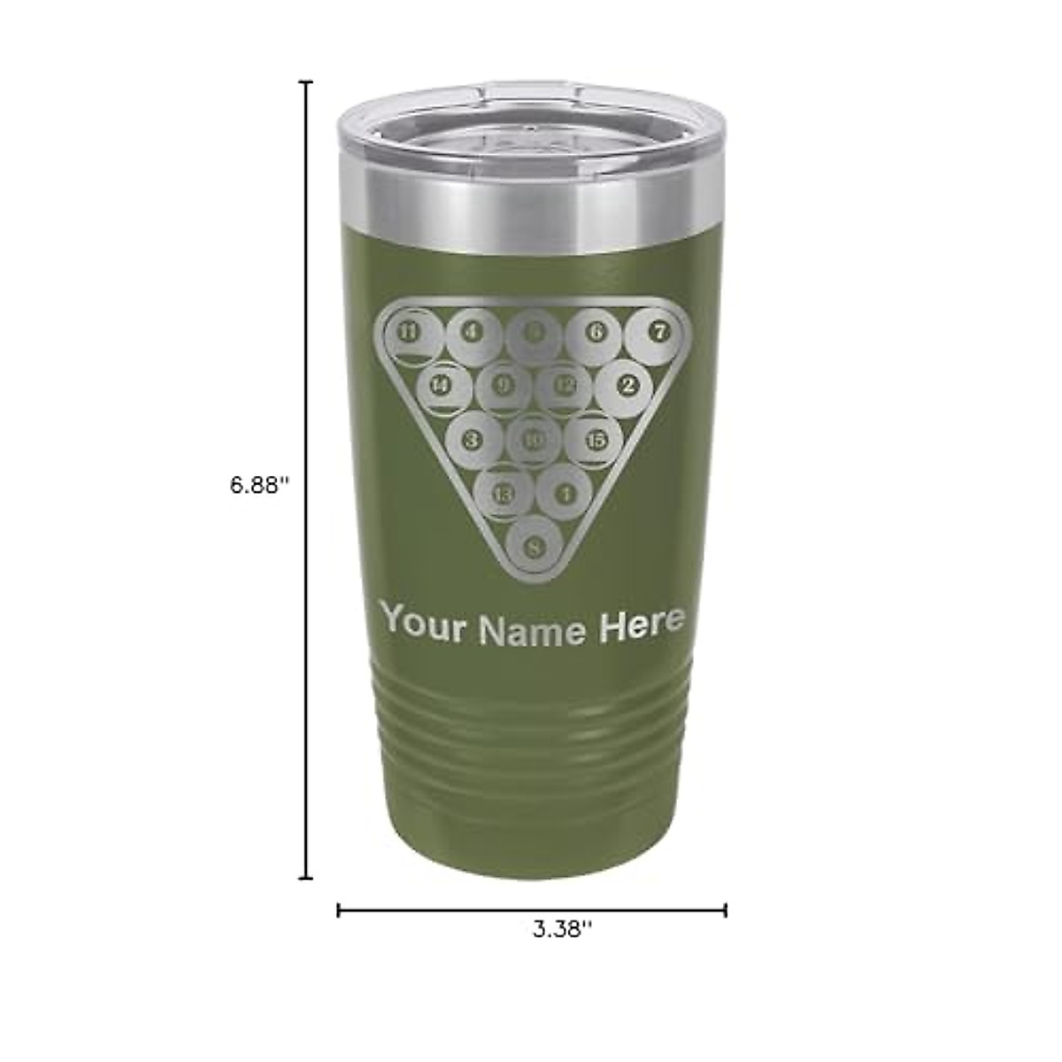 LaserGram 20oz Vacuum Insulated Tumbler Mug, Billiard Balls, Personalized Engraving Included (Camo Green)