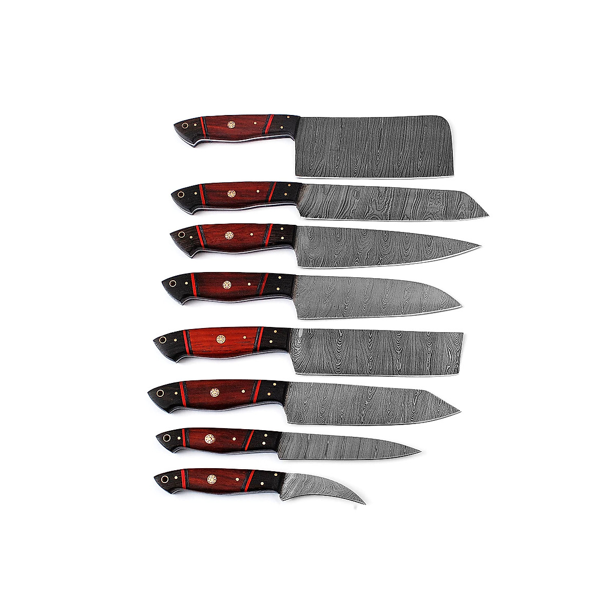GladiatorsGuild G24RD- Professional Kitchen Knives Custom Made Damascus Steel 8 pcs of Professional Utility Chef Kitchen Knife Set with Chopper/Cleaver Pocket Case Chef Knife Roll Bag G24RD (Red)