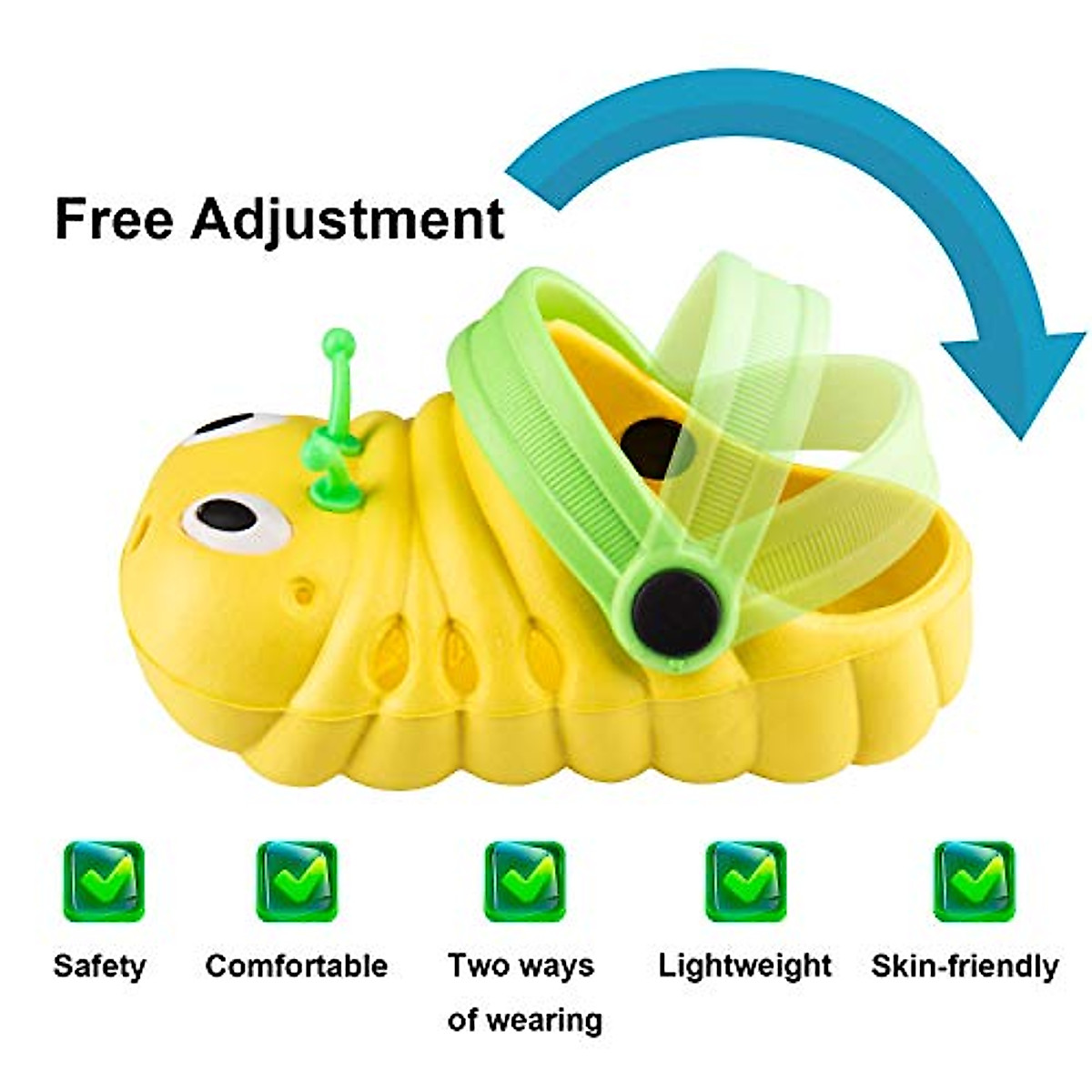 Baby Girls Boys Sandals Kid's Cute Lightweight Shoes Summer Premium Cartoon Sandals Children Caterpillar Non-Slip Beach Water Clogs Shoes Garden Slipper(Yellow,10) S29