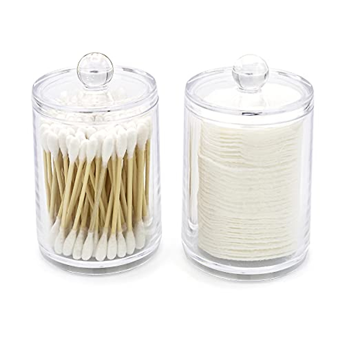 Brookstone BKH1482 2 Pack Qtip Holder, Cotton Swab Storage Dispenser, Jars with Lids, Minimalistic Bathroom Organizer, Acrylic 2