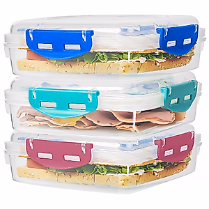 Freshmage 3 PCS Sandwich Containers with lids - 100% Airtight & BPA-Free & Microwave and Dishwasher Safe Kitchen Storage Containers, Included 3 Different Color Sandwich Containers for Lunch Boxes