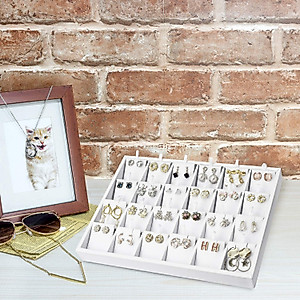 MOOCA Premium White Leatherette Horizontal Earring Cards Display Tray with 24 Earring Cards, Showcase Display for Jewelry & Pendant Collection, 10 1/4 W x 7 1/2 D x 1 H in