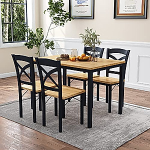 Voohek 5 Piece Counter Height Dining Set Rubber Wood Console Table with Metal Frame and 4 Chairs for Small Places, Breakfast Nook, Oak