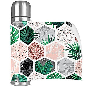Geometric Plant Hexagon Stainless Steel Water Bottle Leak-Proof, Double Walled Vacuum Insulated Flask Thermos Cup Travel Mug 17 OZ