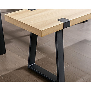 VESCASA 60" Wood Dining Bench with Black Metal Legs for Dining Room, Kitchen, Natural Oak