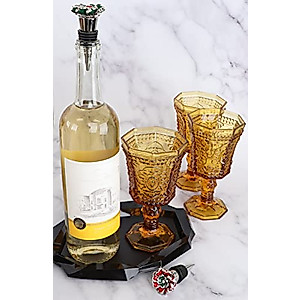 Holiday Wine Stopper Decorative with Colored Gem Flower Accessory Top - Red