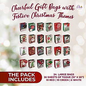 Gift Bags Assorted Sizes, Set of 8 Gift Bags with Tissue Paper- Includes Small Gift Bags, Medium Gift Bags and Large Size Paper Gift Bags with Handles for Holiday and Birthday Gifts (Assorted Sizes 8 Gift Bags) (24ct Christmas Gift Bags)