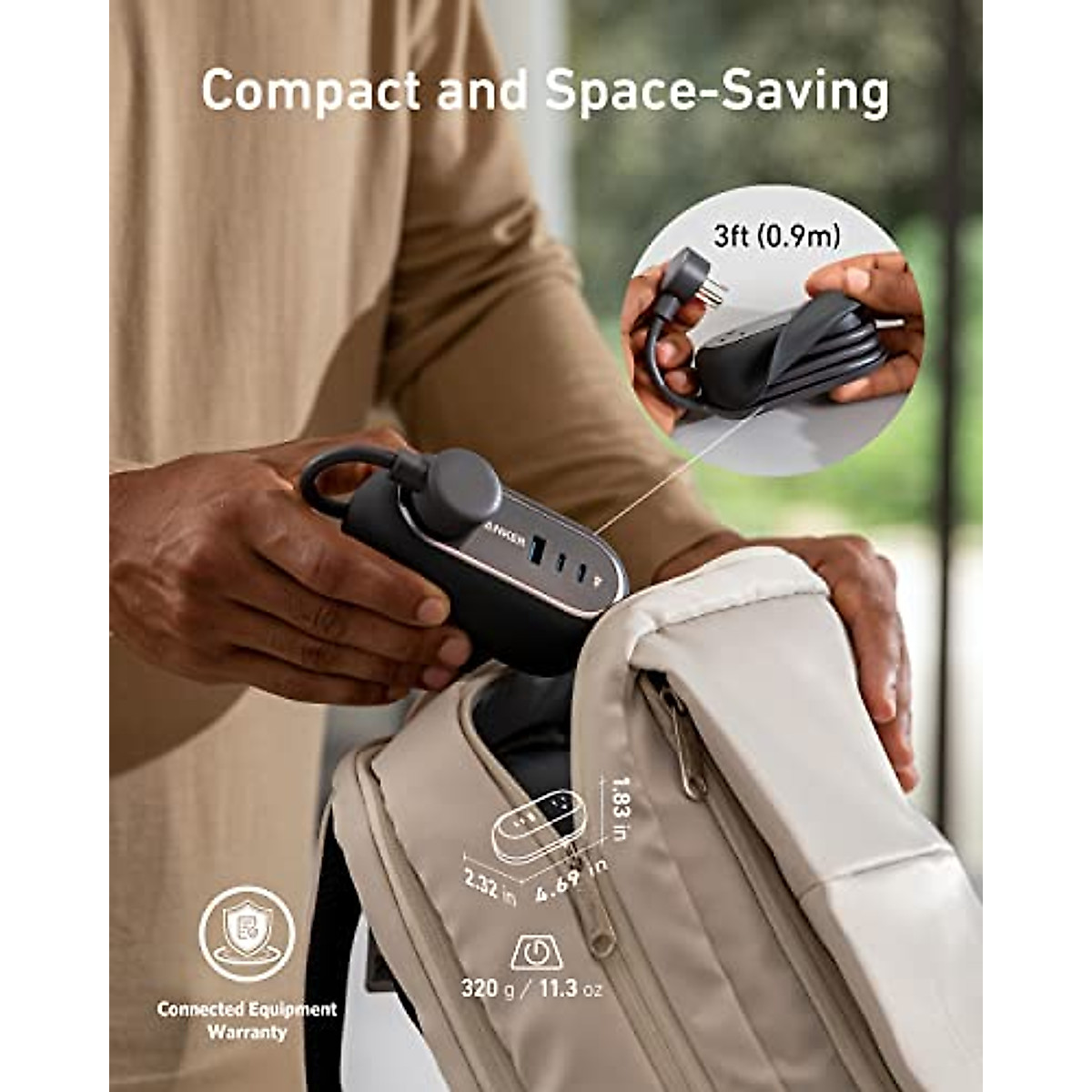 Anker GaNPrime 65W Charging Station, 615 USB C Power Strip for Travel and Work, 5-in-1 Power Strip with 2AC,2 USB C, 1 USB A, 3ft, Power Delivery for iPhone, Galaxy S22, iPad, MacBook,and More(Black)