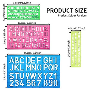 Bewudy 4 Pieces Letter Stencils Set, Plastic Alphabet Stencil Letters Number Stencils Ruler Guide Lines for Drawing Stencil Painting Learning DIY 4 Colours with 4 Size