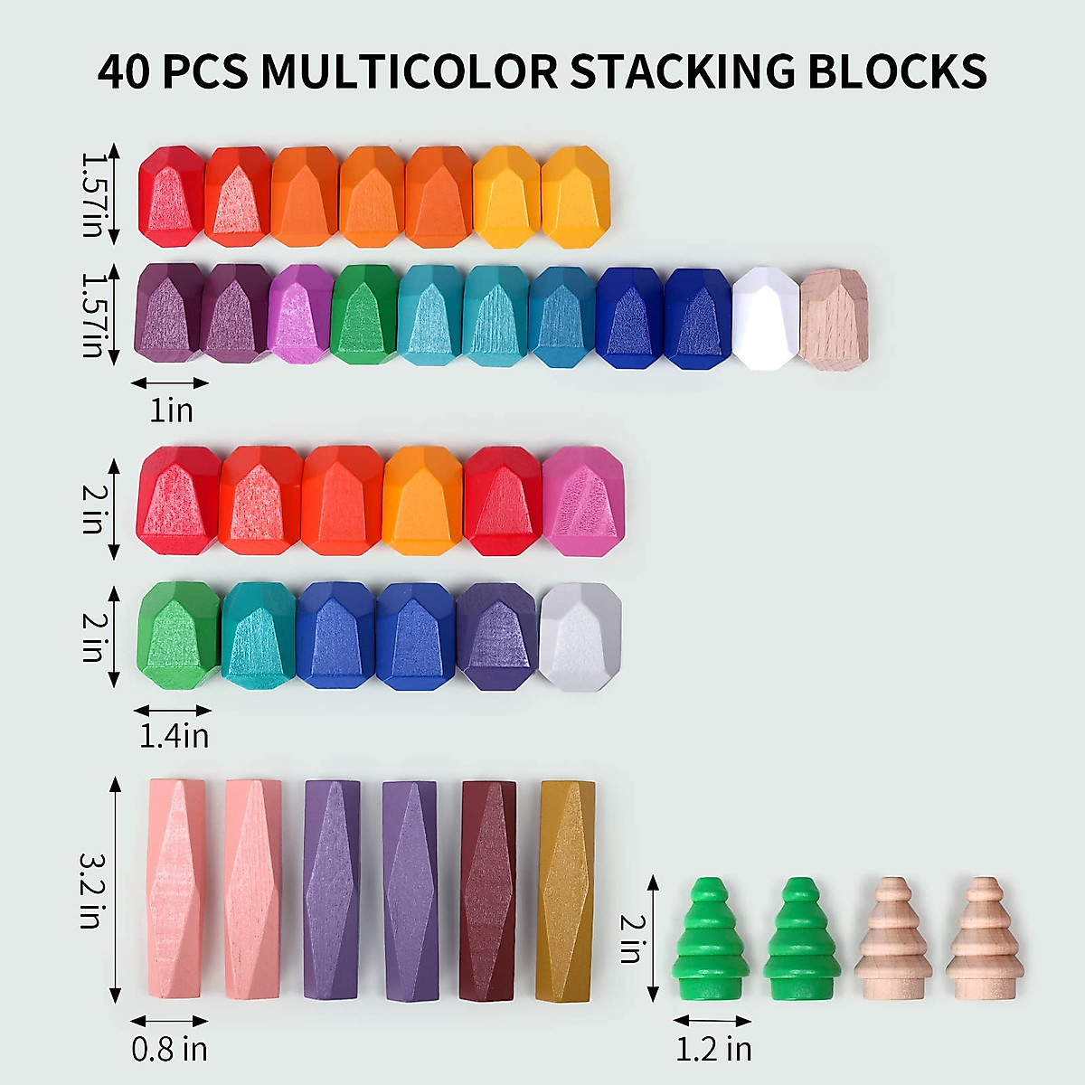 LyFu 40 Pcs Stacking Rocks Stones, Wooden Balancing Stones Montessori Toys for 1 2 3 4 5 6 Year Old Toddlers , Christams Gifts Educational Preschool Games Building Rocks Blocks Toys for 1-3 Toddlers