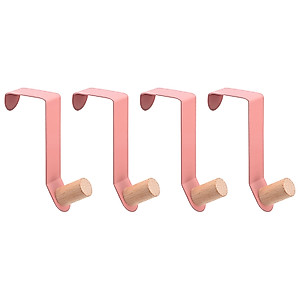 uxcell Over The Door Hooks, 4pcs - Carbon Steel Paint Door Hanger Hook, Single Hooks for Hanging Clothes, Hats, Towels (Pink)