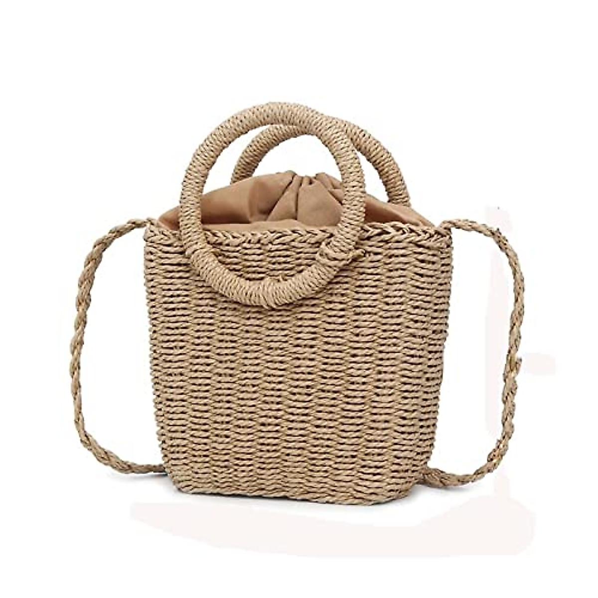 ZHYLing Handmade Woven Purse Wicker Beach Handbag Fashion Women Pure Color Rattan Woven Pearl Basket Handbag Mini Tote Lunch Bags (Color : 6)