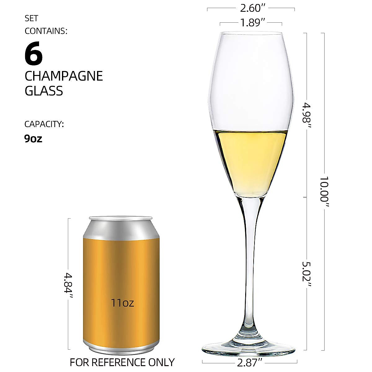 FAWLES Champagne Flutes Set of 6, Crystal Glass, 9 oz Champagne Glasses, Prosecco Sparkling Wine Glasses Set