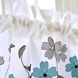 DriftAway Isabella Faux Silk Embroidered Kitchen Swag Valance Embroidered Crafted Flower 2 Pack 60 Inch by 18 Inch Plus 1.5 Inch Header Ivory Blue