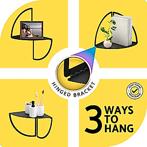 STRONA Black Corner Wall Shelf 9.8" - Wall Mount Hanging Corner Shelf Maximizes Living Space, Small Floating Corner Shelf for Plants, Modern Metal Black Corner Shelves Floating