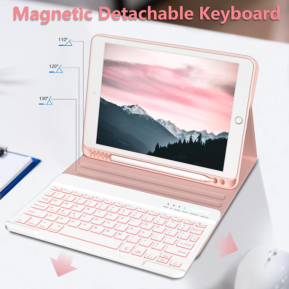 FUWANG Keyboard Case for iPad 9th Generation 10.2 inch 2021 - Detachable 7 Colors Backlit Stand Folio Keyboard Cover for iPad 8th Gen/7th Gen/iPad Pro 10.5"/iPad Air 3rd Gen, with Pencil Holder