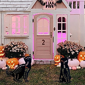 YEAHOME Halloween Decorations Outdoor, 2 Pack Skeleton Black Cat Garden Stakes for Halloween Decor, Scary Metal Cat Silhouette Yard Signs for Outside Garden Lawn Patio Party Decorations