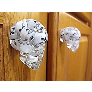 Clear Skull Door Knobs Drawer Knobs with Mini Skull Beads (Set of 2)